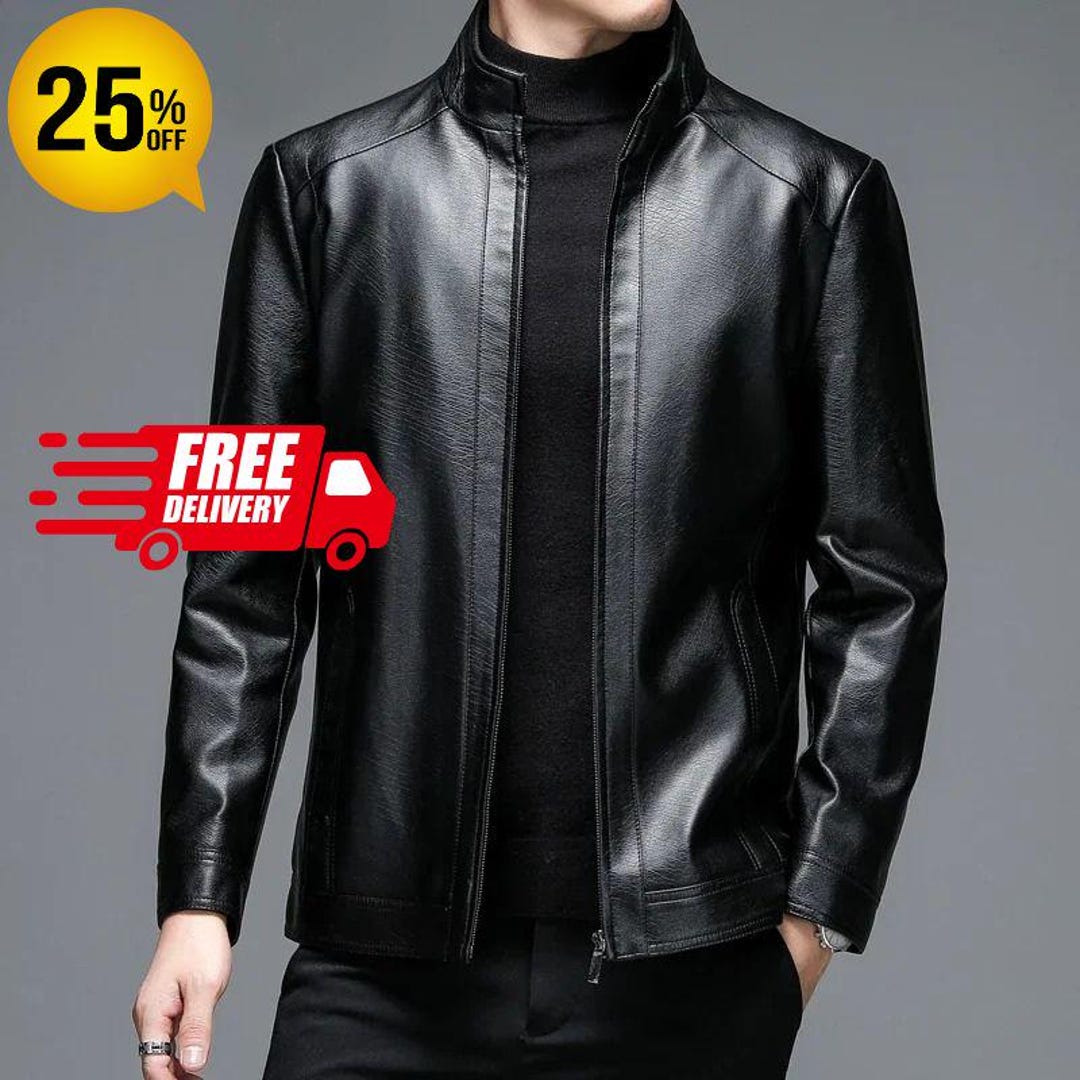 Men’s Genuine Leather Jacket – Goatskin Spring Coat – Custom Sizing ...