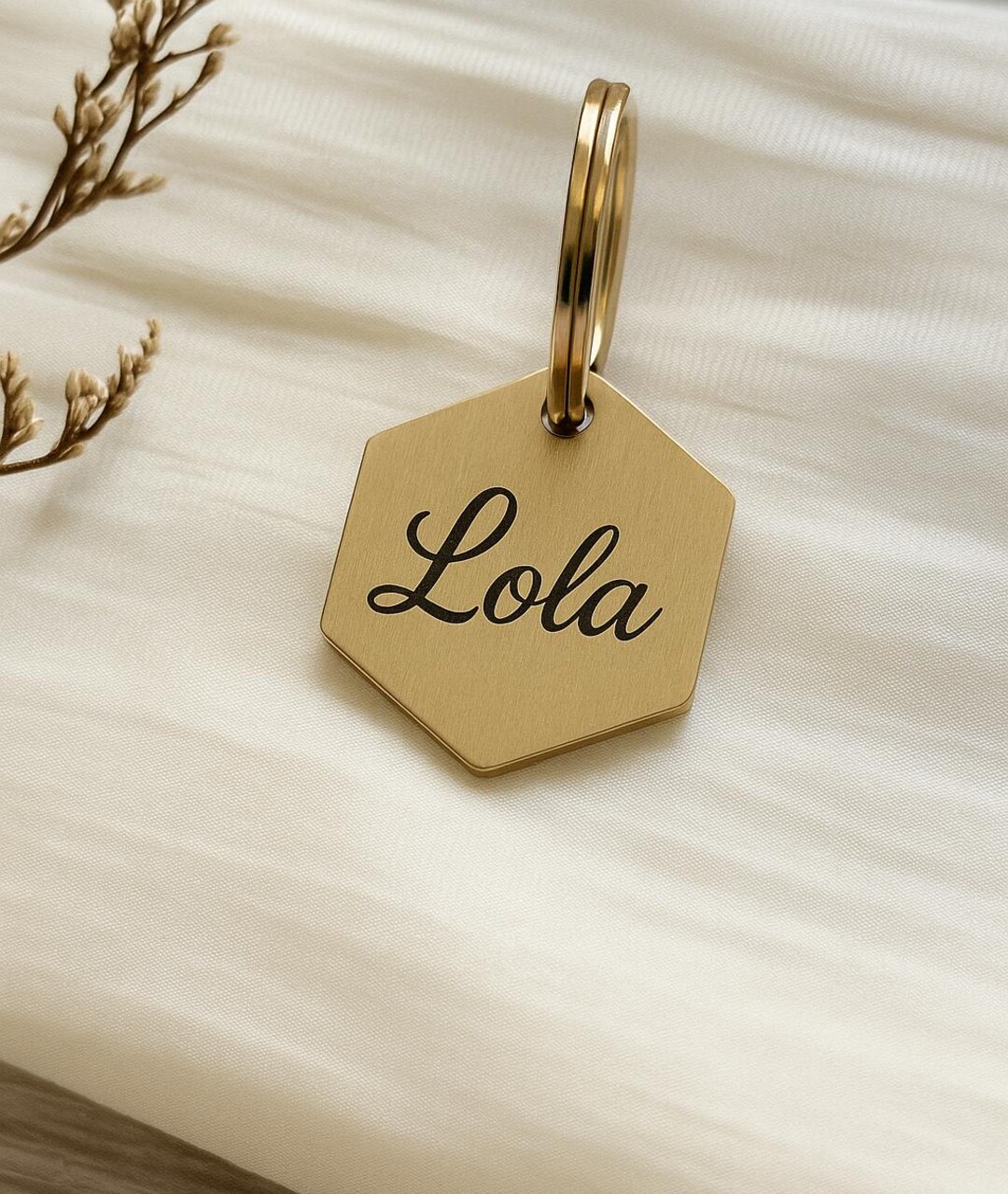 Custom Engraved Brass Hexagon Pet ID Tag - Personalized Nameplate - Etsy