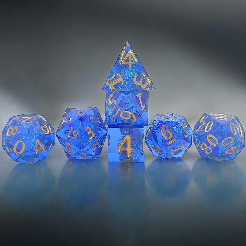 Blue Moonlit Liquid Core Crystal Dice Set, Premium Dnd Dice, Sharp Edge ...