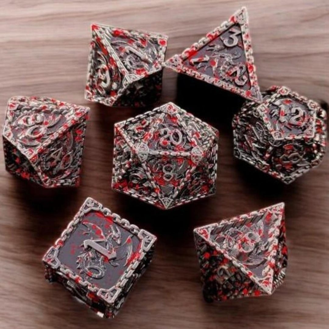 Blood-spattered Dice, Dark Metal Dice, Gothic RPG Dice Set, Horror ...