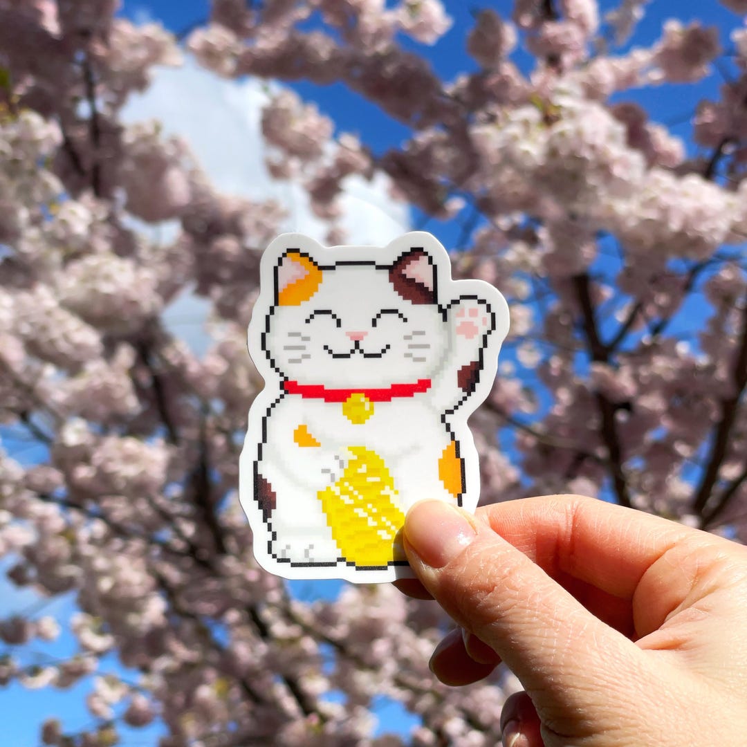 Lucky Cat Pixel Art Sticker, Kawaii Japanese Animal Stickers, Laptop ...