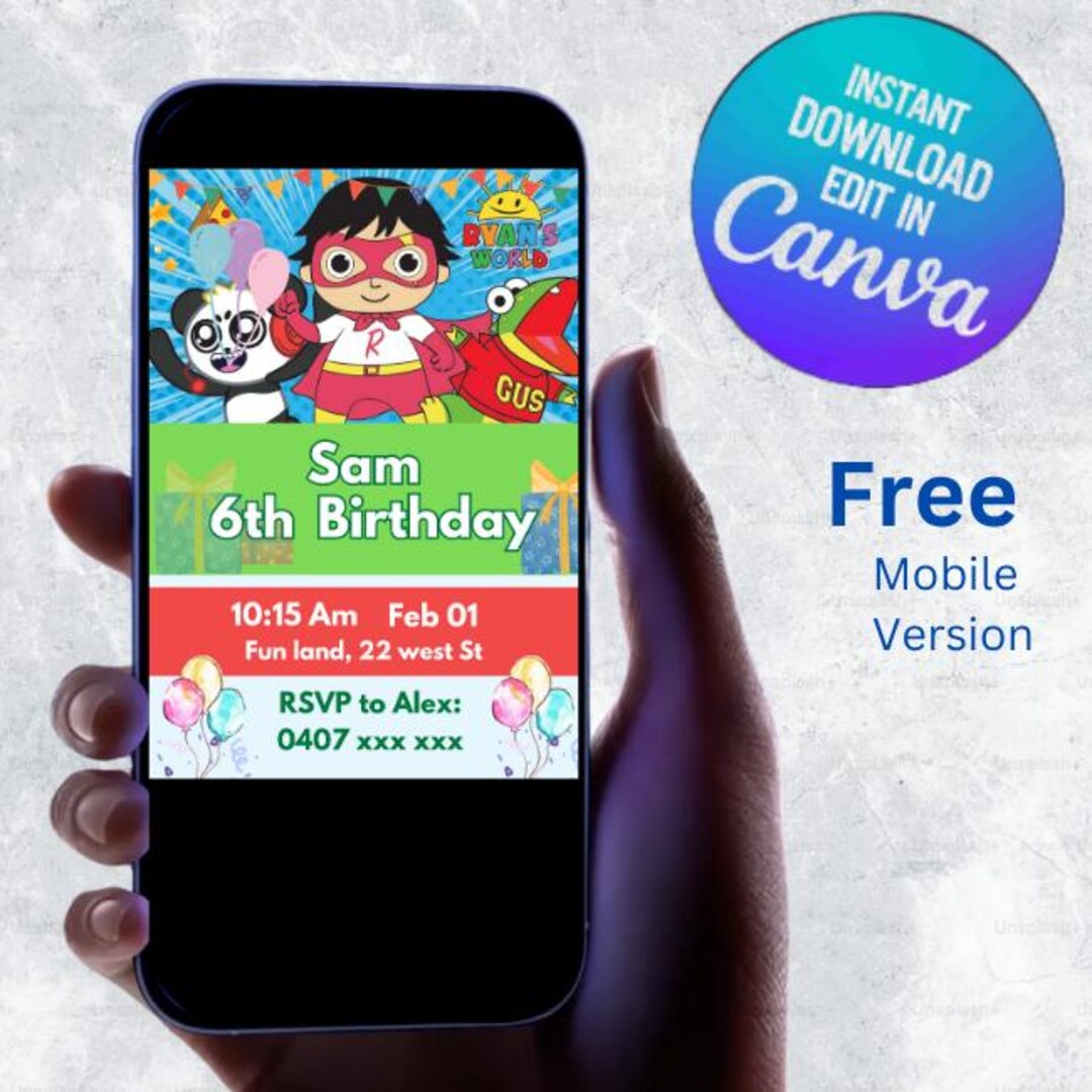 Editable Ryans World Birthday Invitation, Ryans World Birthday ...