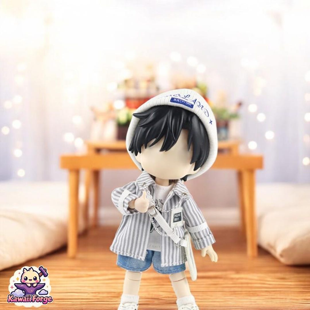 Striped Jacket and Denim Shorts Outfit for Nendoroid, Obitsu 11 & BJD ...
