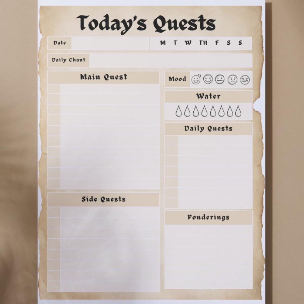Printable Daily Planner Page - Fantasy Tavern Quest Board - Etsy