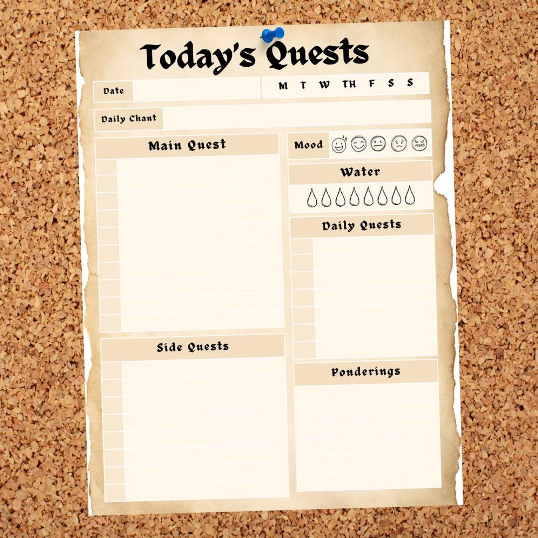 Printable Daily Planner Page - Fantasy Tavern Quest Board - Etsy