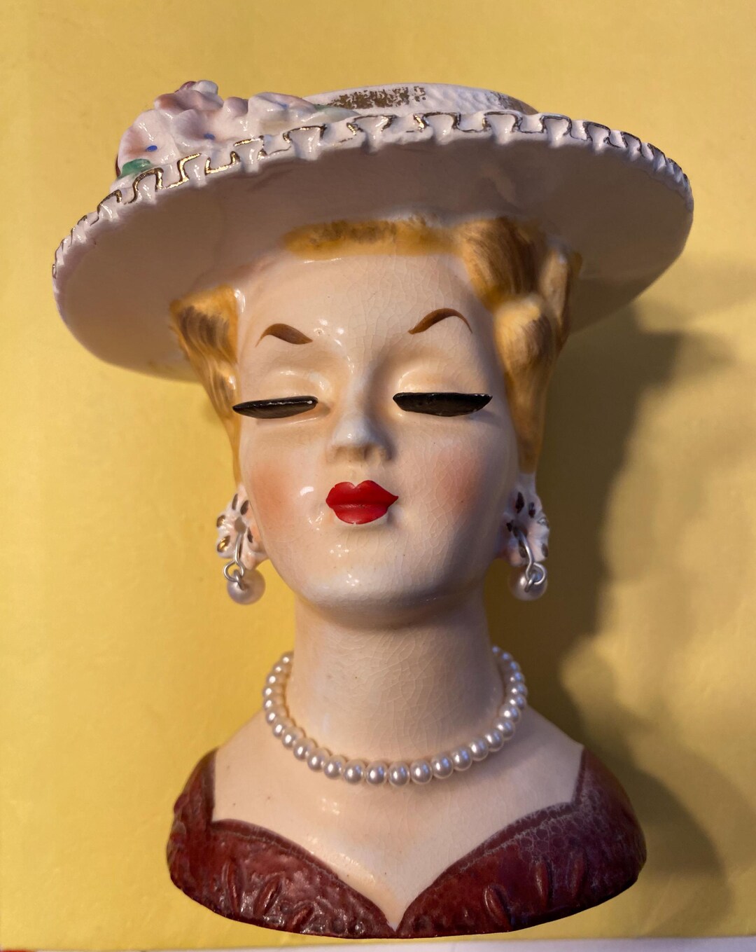 Vintage Classy Lady Head Vase With Flowered Bonnet and Pearls - Etsy