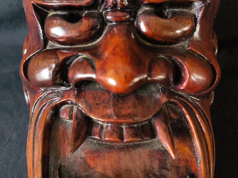 Vintage Wooden Handmade Japan Traditional Noh Mask Ogre, Deamon, Goblin ...