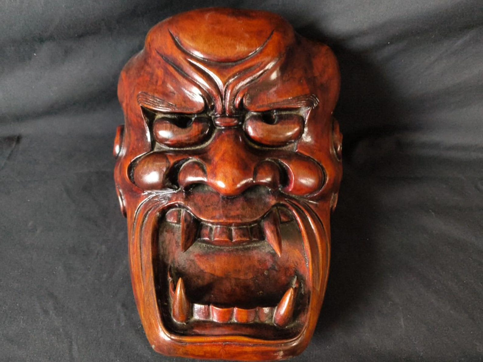 Vintage Wooden Handmade Japan Traditional Noh Mask Ogre, Deamon, Goblin ...