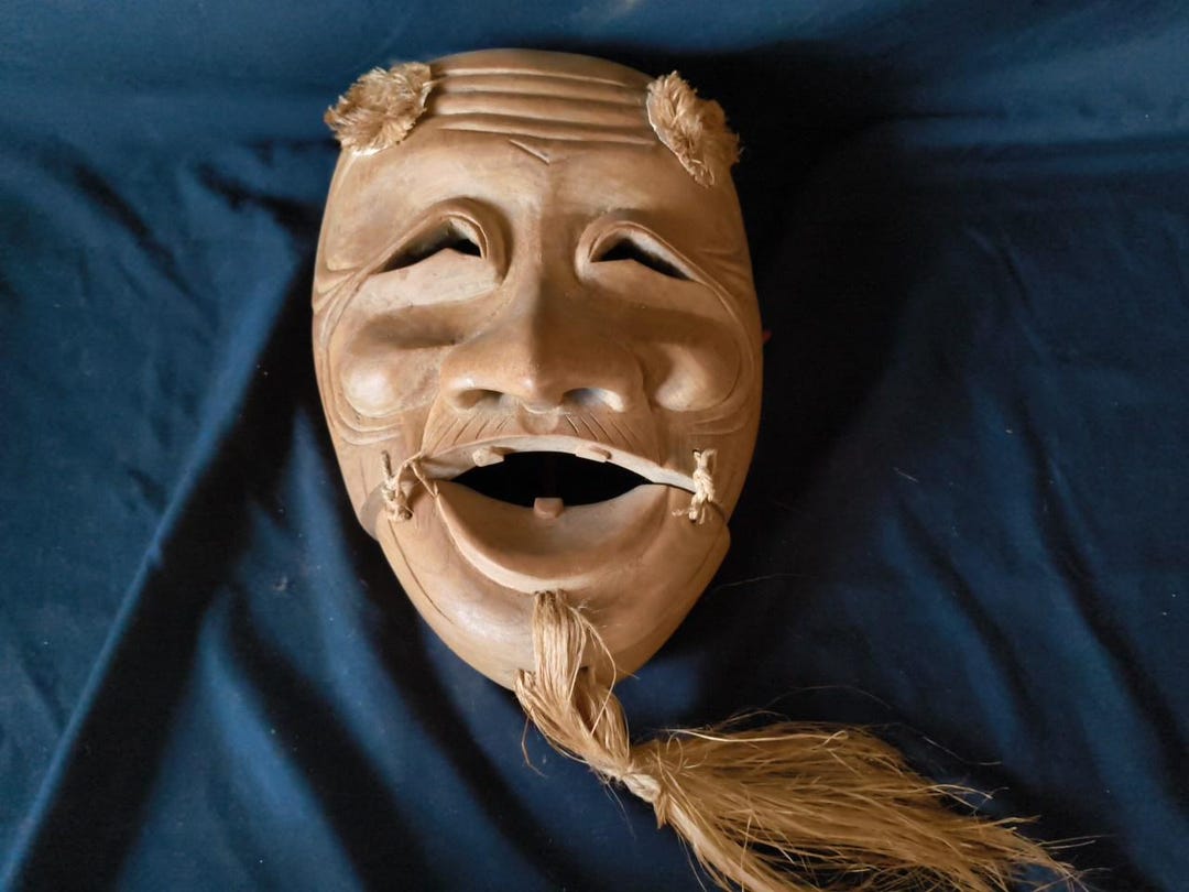 Vintage Wooden Handmade Japan Traditional Noh Mask Ogre, Deamon, Goblin ...