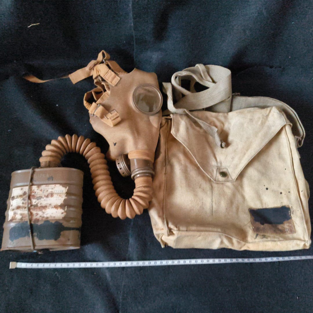 Rare Antique Japanese Gas Mask Complete Set | Aged, Hardened Respirator ...