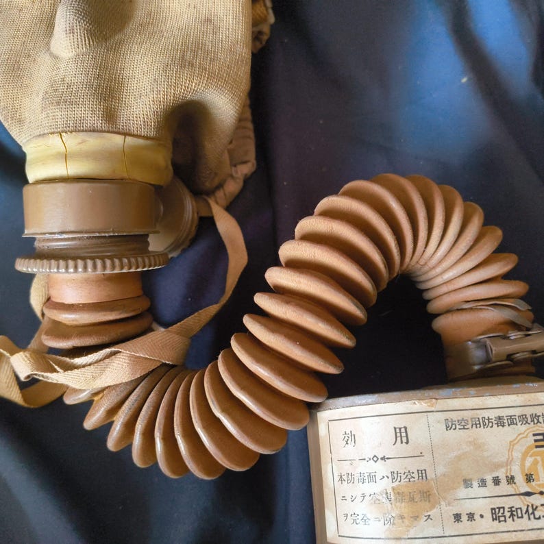Rare Antique Japanese Gas Mask Complete Set | Aged, Hardened Respirator ...
