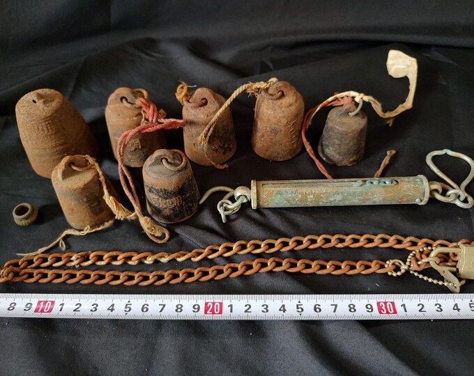 Antique Japanese Balance Weights Set With Scale | Edo Meiji Era Cast ...