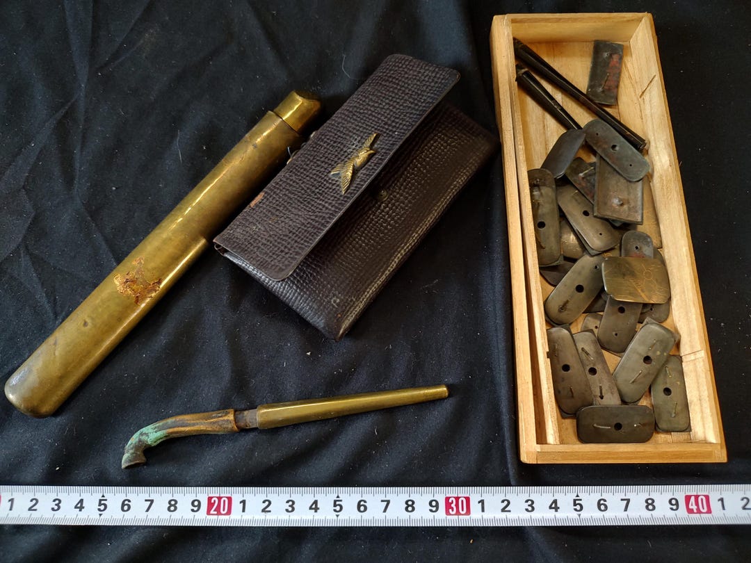 Vintage, Meiji Era Japanese KISERU (western Pipe) and Leather Case Set ...