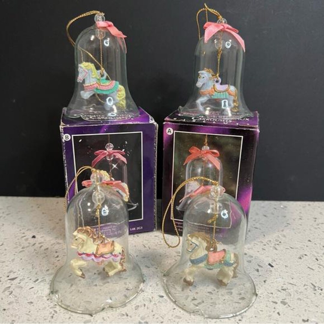 Vintage 4 X CAROUSEL BELL Crystal Glass W Ceramic Horse Handpainted ...