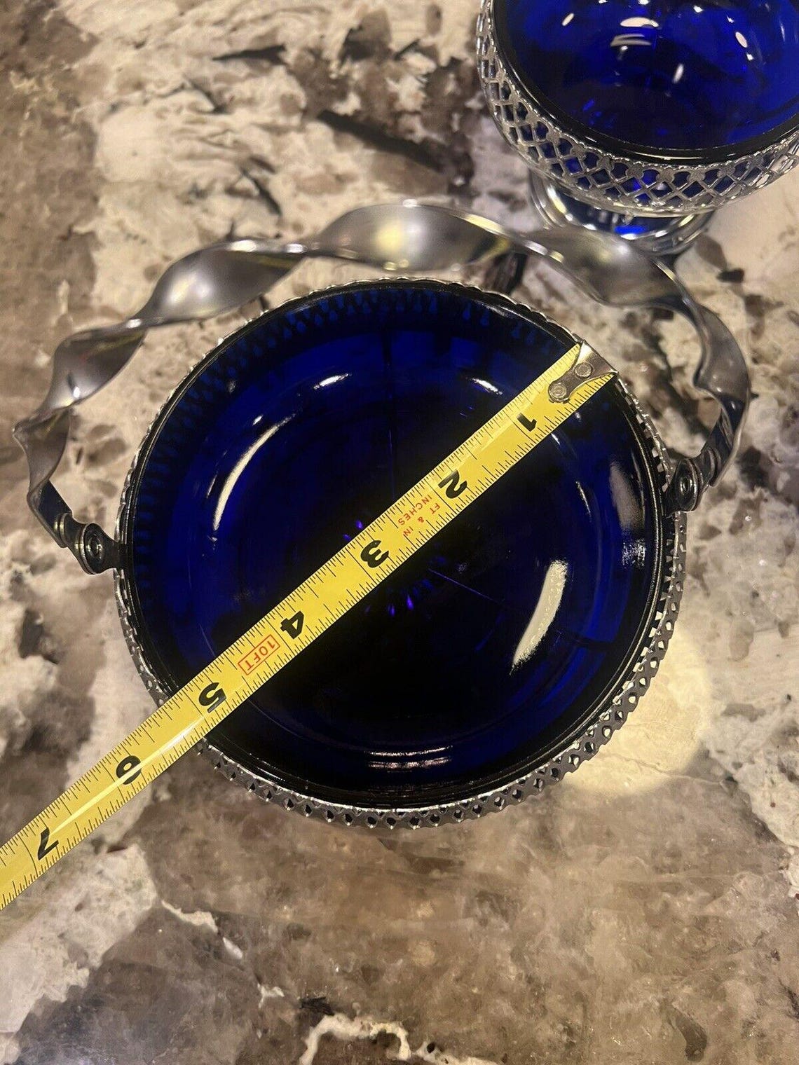 Vintage Cobalt Blue Glass Silver Mayell E.P. Cream Sugar Jam Candy ...