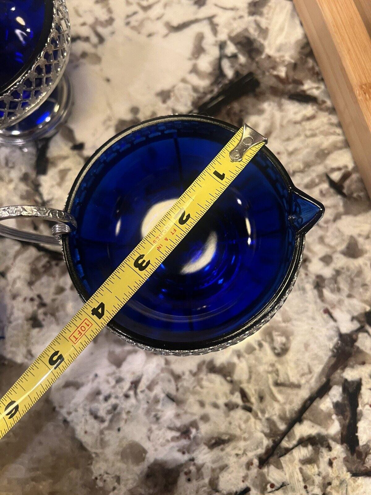 Vintage Cobalt Blue Glass Silver Mayell E.P. Cream Sugar Jam Candy ...