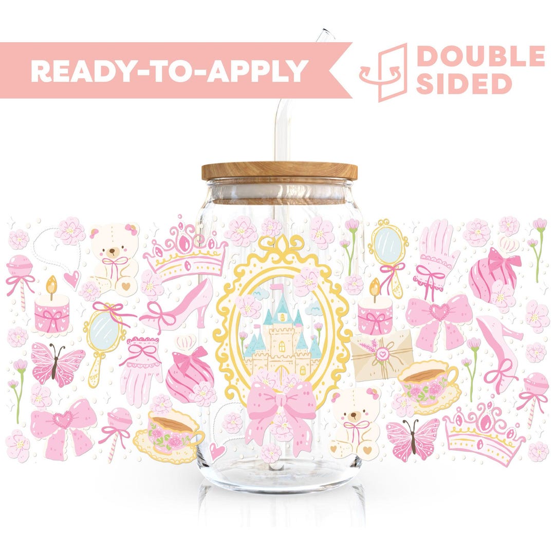 Double Sided UV DTF Cup Wrap | Coquette Pink Princess 16oz Cup Wrap ...