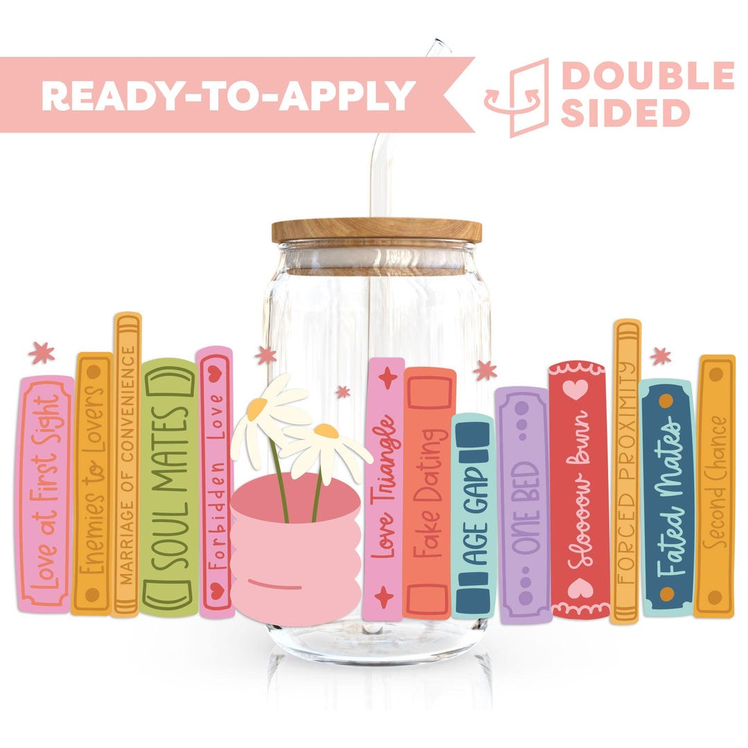 Double Sided UV DTF Cup Wrap | Book Shelf, Book Lover 16oz Cup Wrap ...