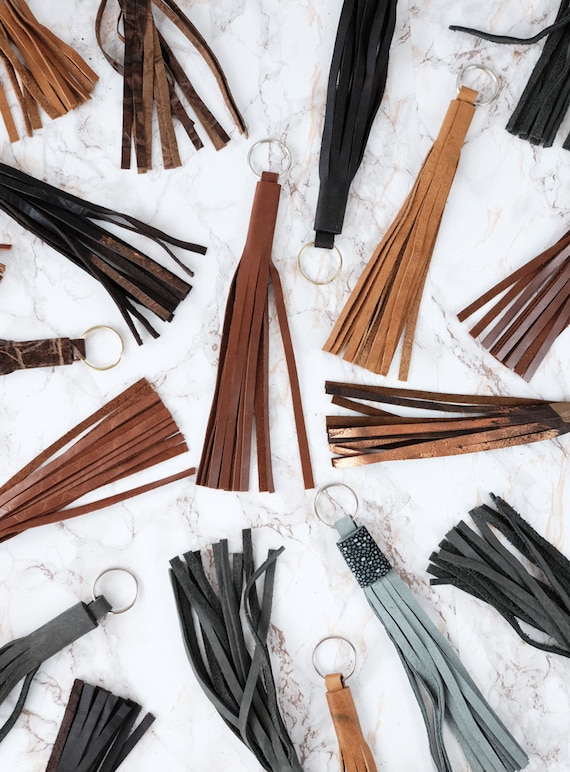 Leather Tassel Key Ring by Clairemagnolia - Etsy