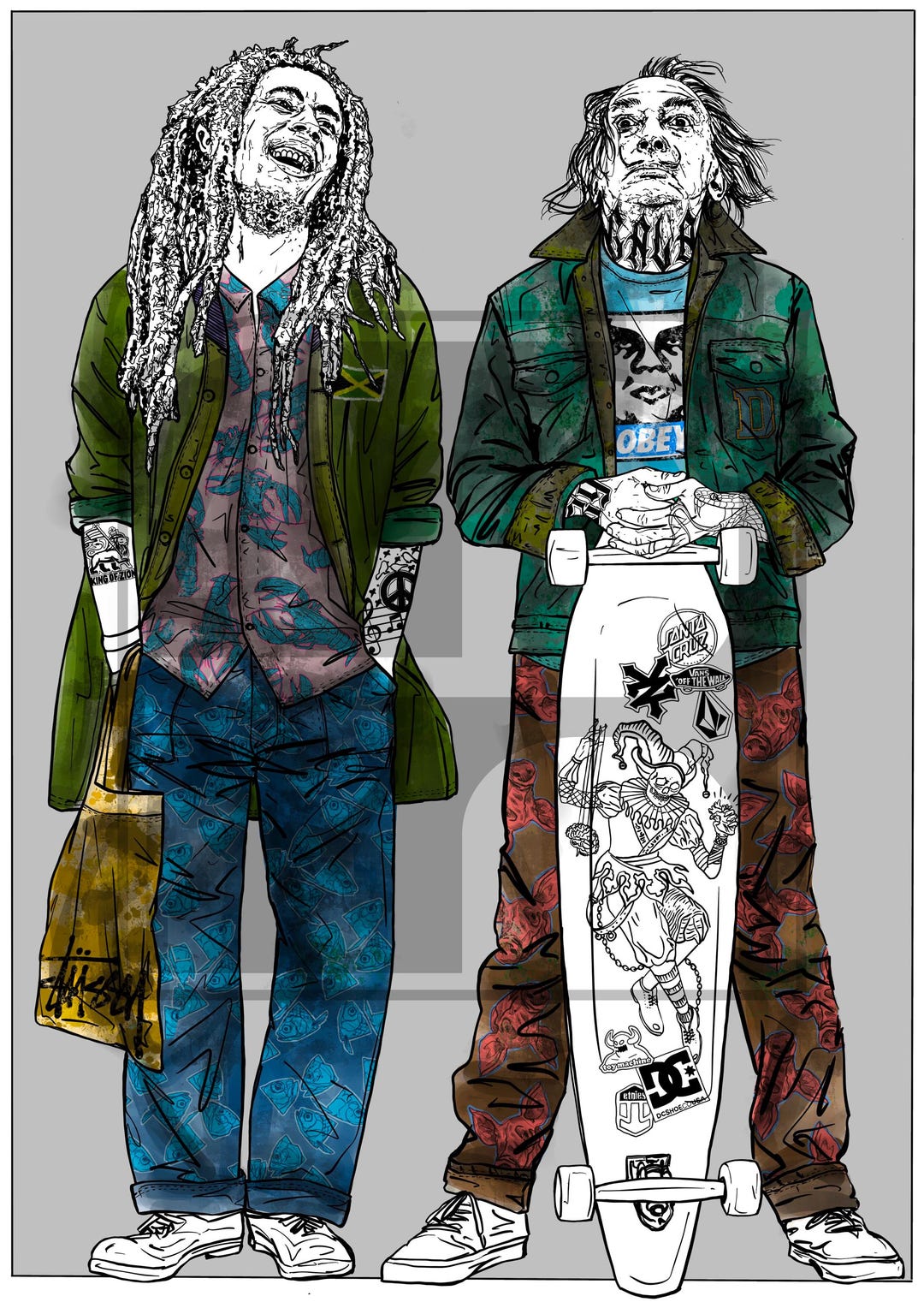 Skateboarder Art Print, Punk Rock Streetwear Illustration, Alternative ...