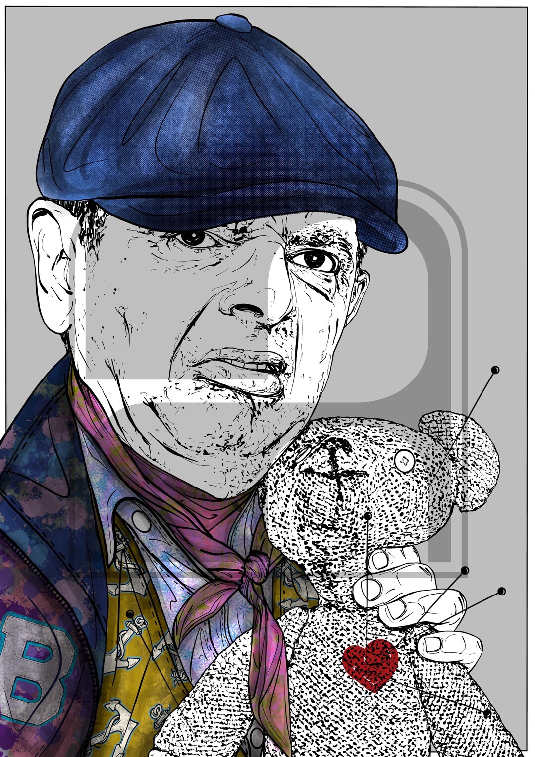 Mr.bean Art Print, Dark Humor Illustration, Vintage Noir Decor, Quirky ...