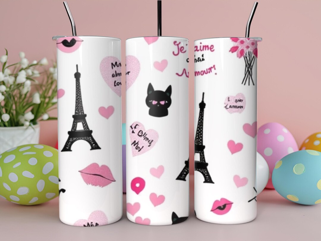 Tumbler Saliva Glass, Black Cat Love Eiffel Tower Png Saliva Glass ...