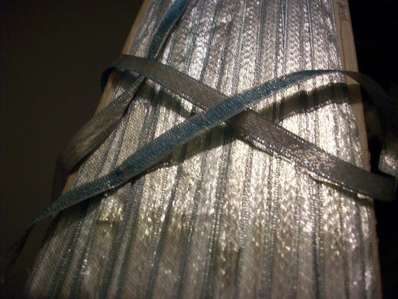 Antique Silver Drapey Metal Ribbon With Aqua Back 1920s Comes - Etsy