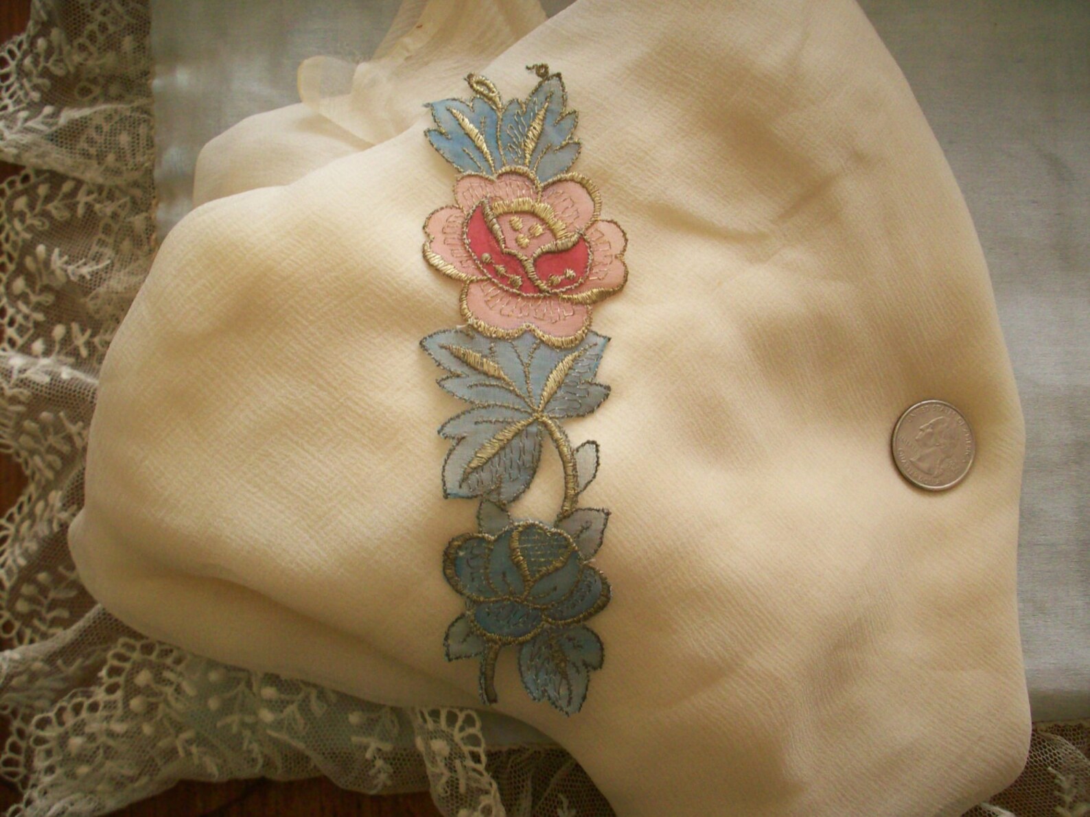 L French Antique Applique of Metal and Silk 1920s Roses - Etsy