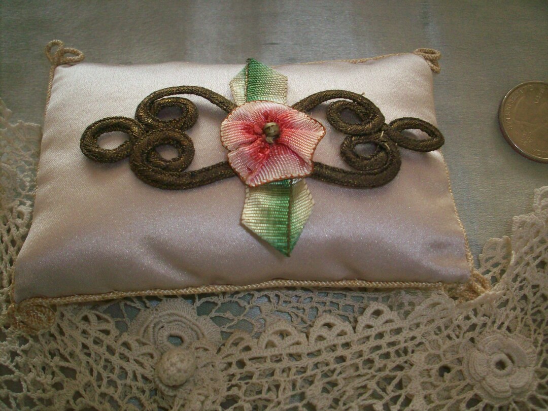 Lovely Ribbonwork Flowers With Ombre Silk Leaves and Metal Work ...