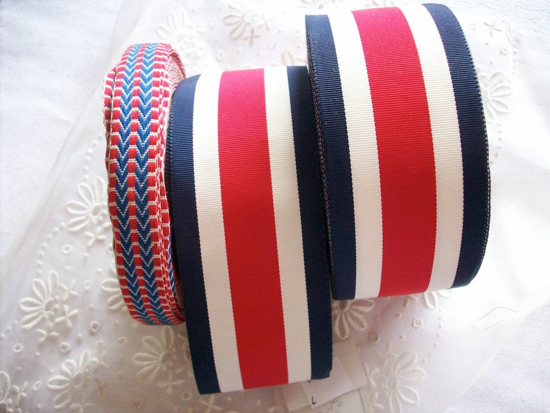 2 yards of Navy red white nautical striped grosgrain ribbon | Etsy