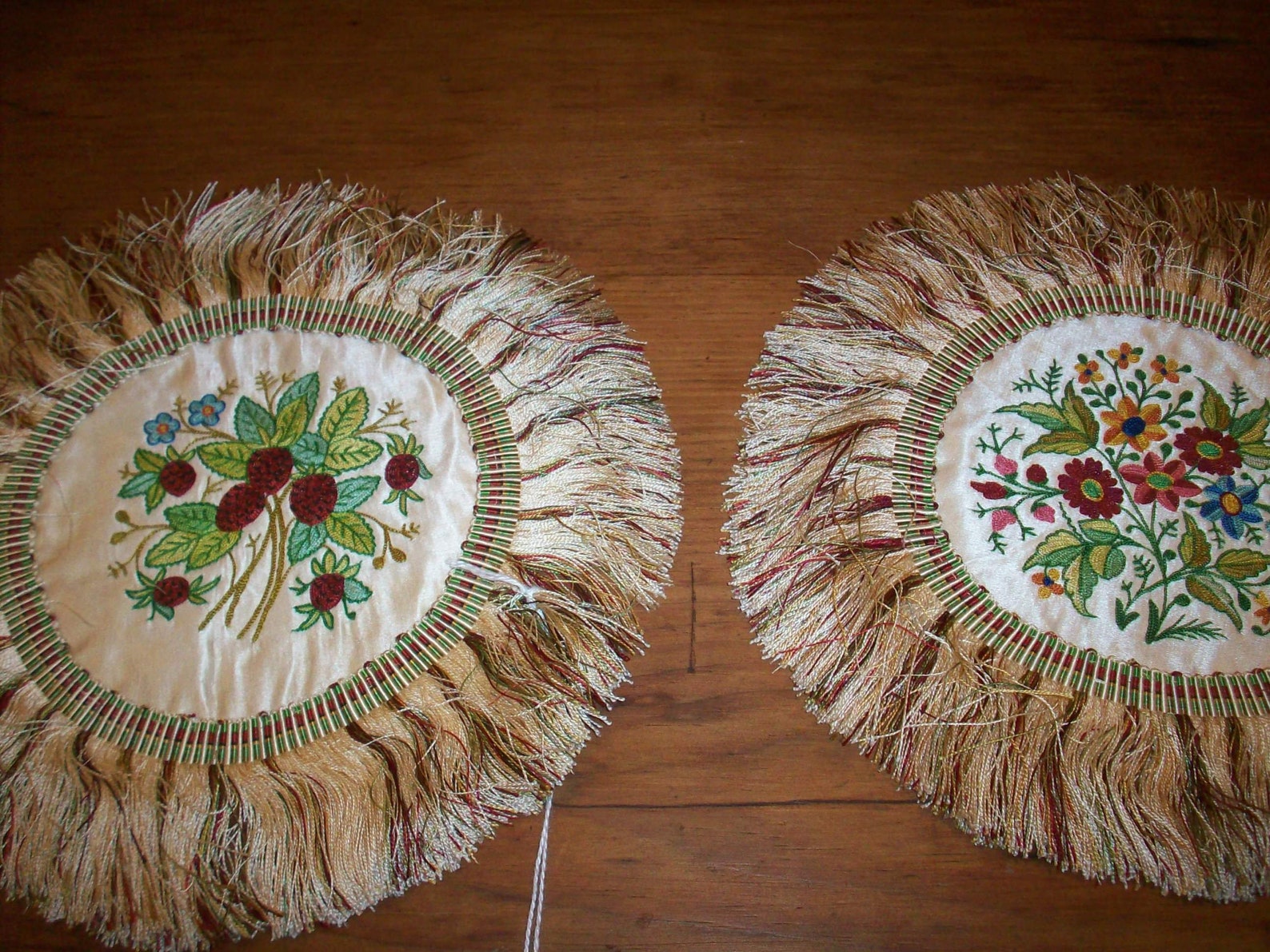 French Beau Vais Embroidered Pieces With Silk Fringe Antique 1800s Rare ...
