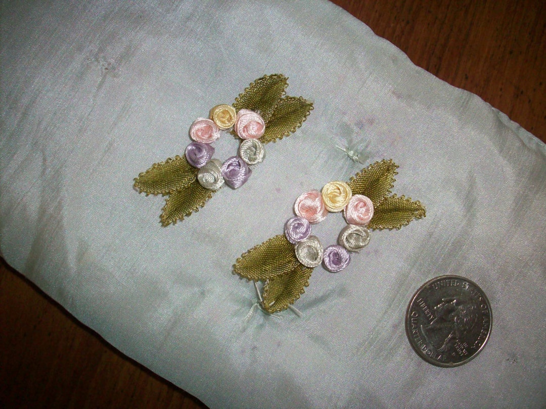 1 Exquisite French Antique Ribbon Work Silk or Rayon on Original ...