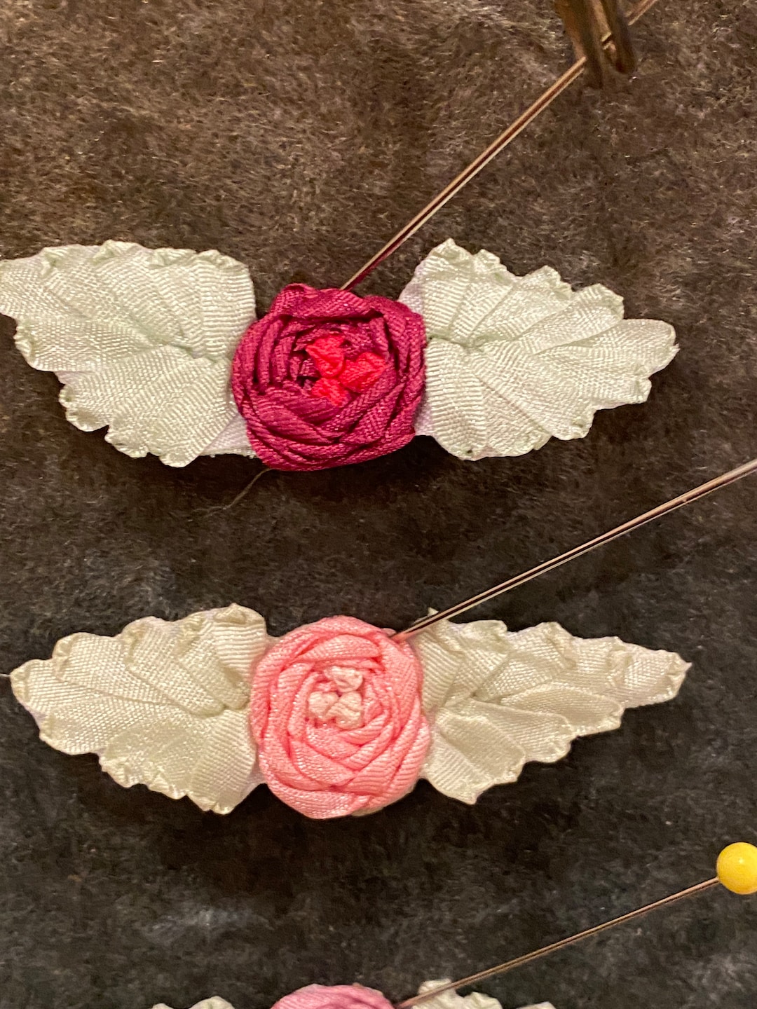 1 Piece French Antique Silk Ribbon Work Roses in a Row - Etsy