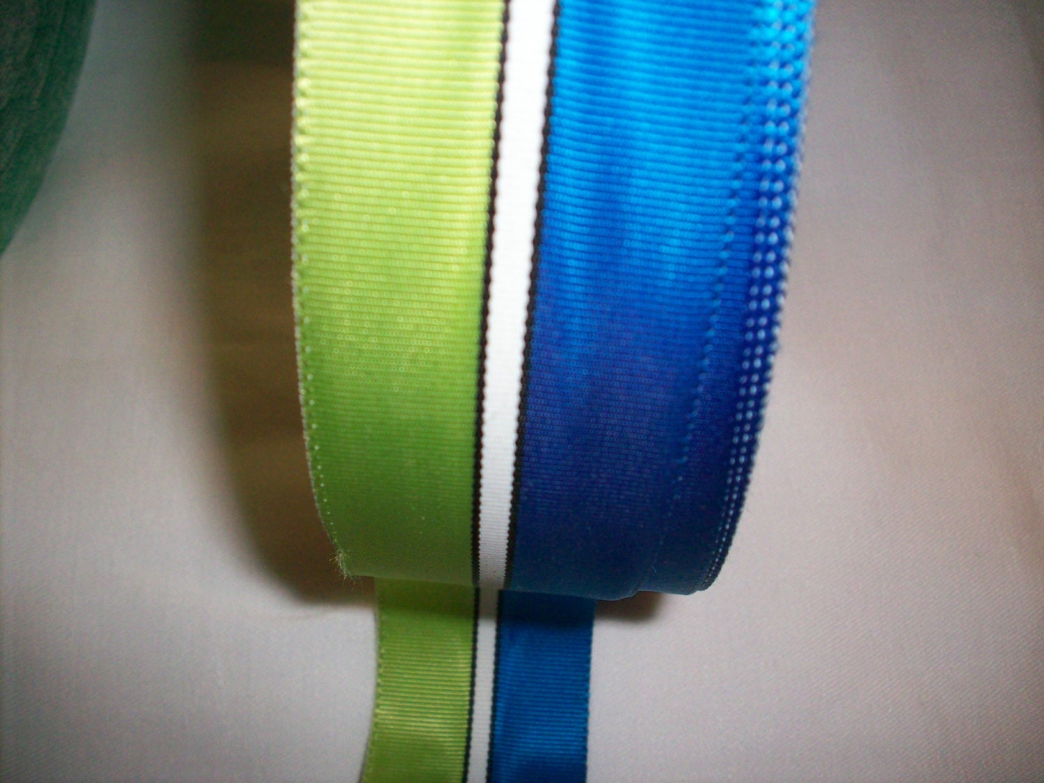 Vintage millinery ribbon in a white and lime and royal stripe | Etsy