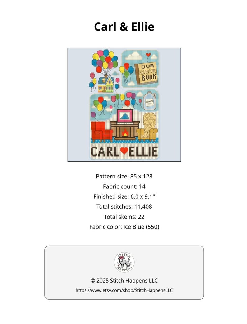 Carl & Ellie Cross Stitch Pattern | Minimalist Cartoon Style | PDF ...