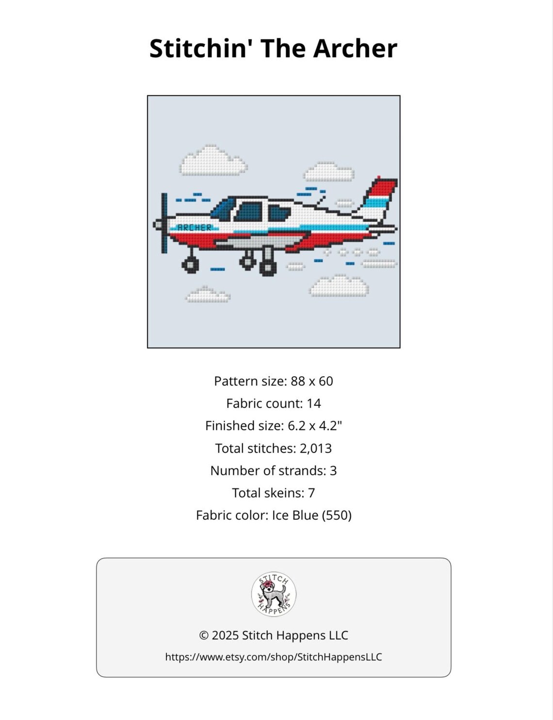 Piper Archer Cross-stitch Pattern: Aviation Airplane Design (PDF) - Etsy