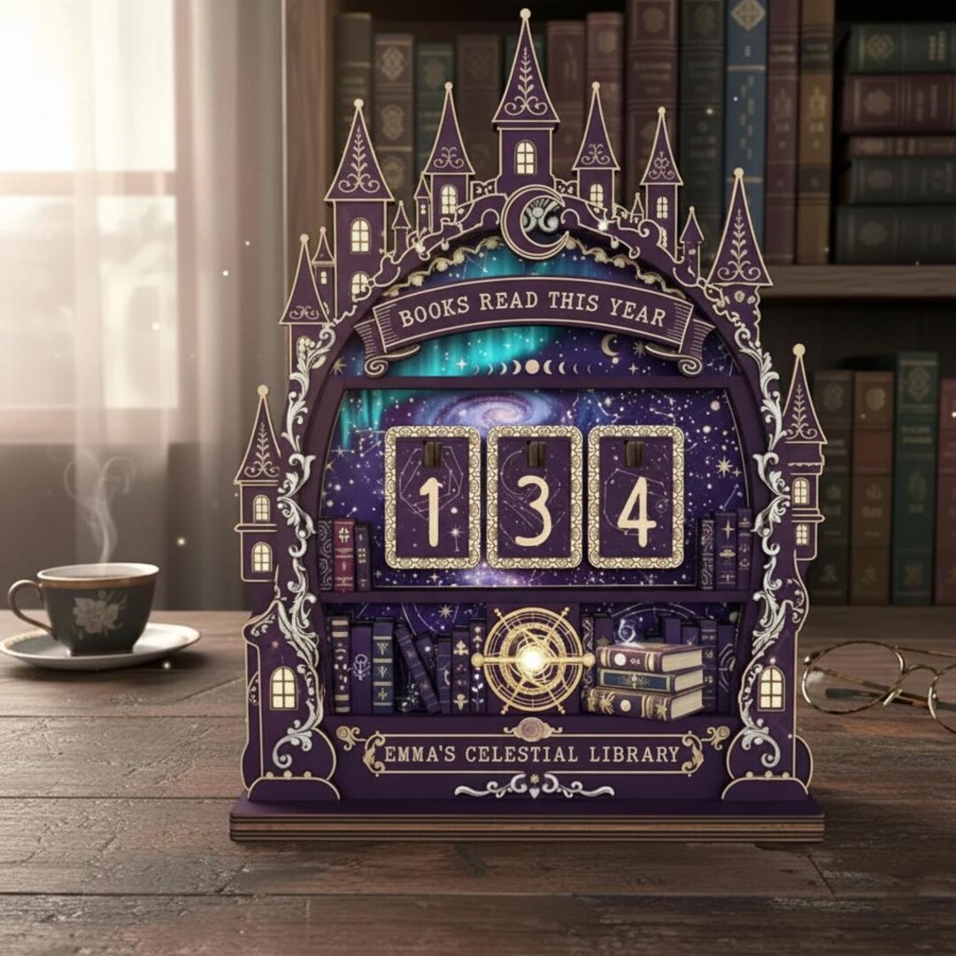 Galaxy Bookshelf Reading Tracker Sign, Personalized Celestial Books ...
