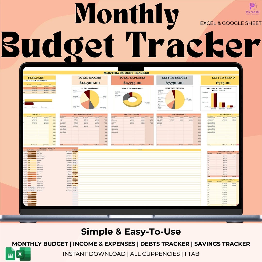 Monthly Budget Planner for Google Sheets • Digital Budget Spreadsheet ...