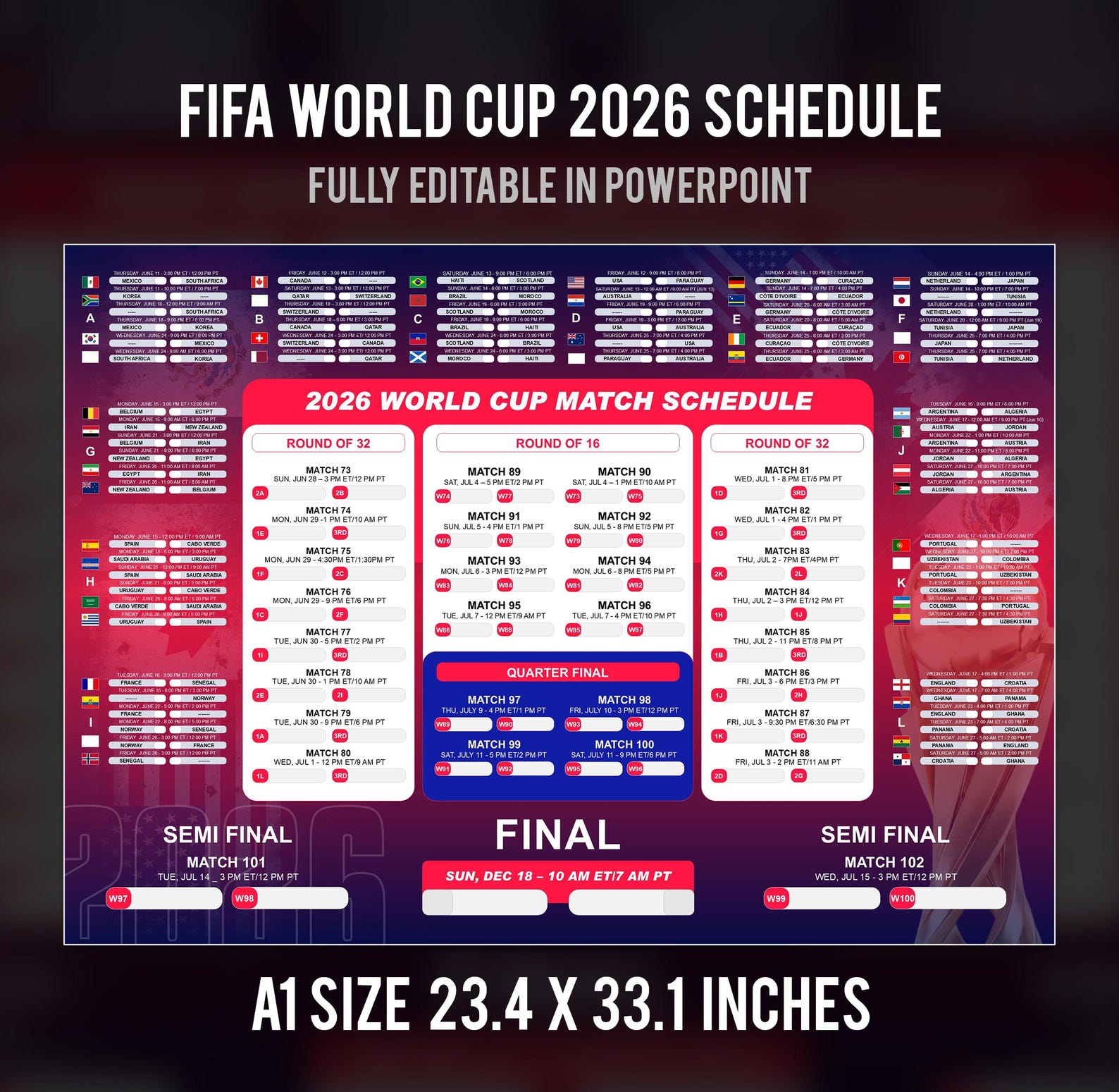 2026 FIFA World Cup Wall Chart Digital Download, FIFA World Cup 2026 ...