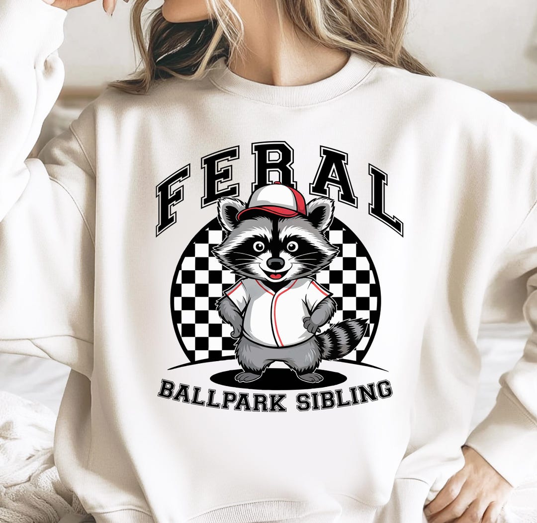 Feral Ballpark Sibling T-shirt Design, Baseball Sis Bro T-shirt Design ...