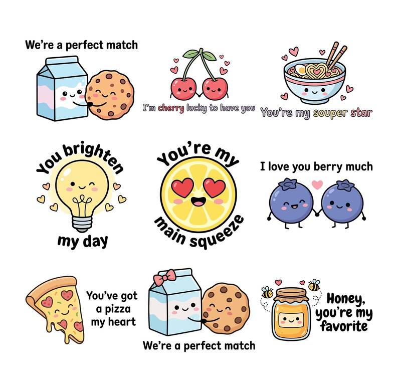 Valentine Puns Bundle PNG, Cute Pink Valentine Clipart, Valentines Day ...