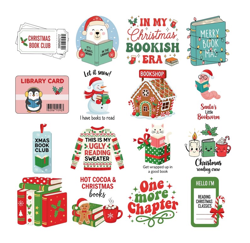 Christmas Bookish Svg Clipart, Christmas Book Lover Clipart, Bookish ...