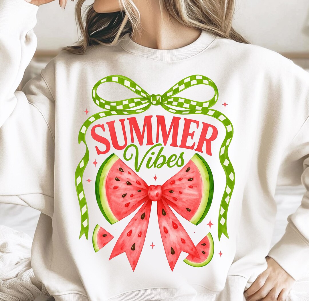 Summer Vibes T-shirt Design, Cute Watermelon Bow Sublimation Design ...