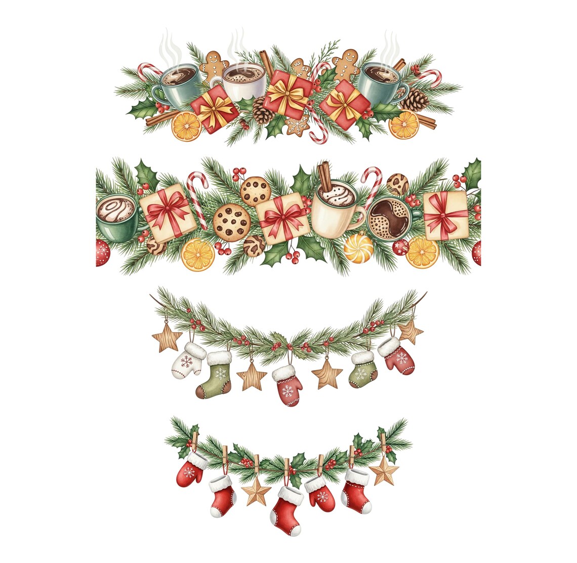 Christmas Garland Borders Clipart PNG, Christmas Border Png, Winter ...