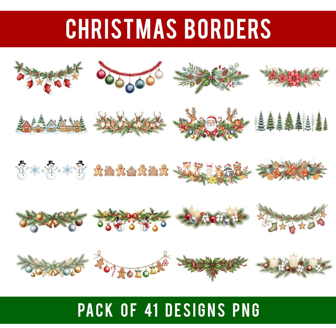 Christmas Garland Borders Clipart PNG, Christmas Border Png, Winter ...