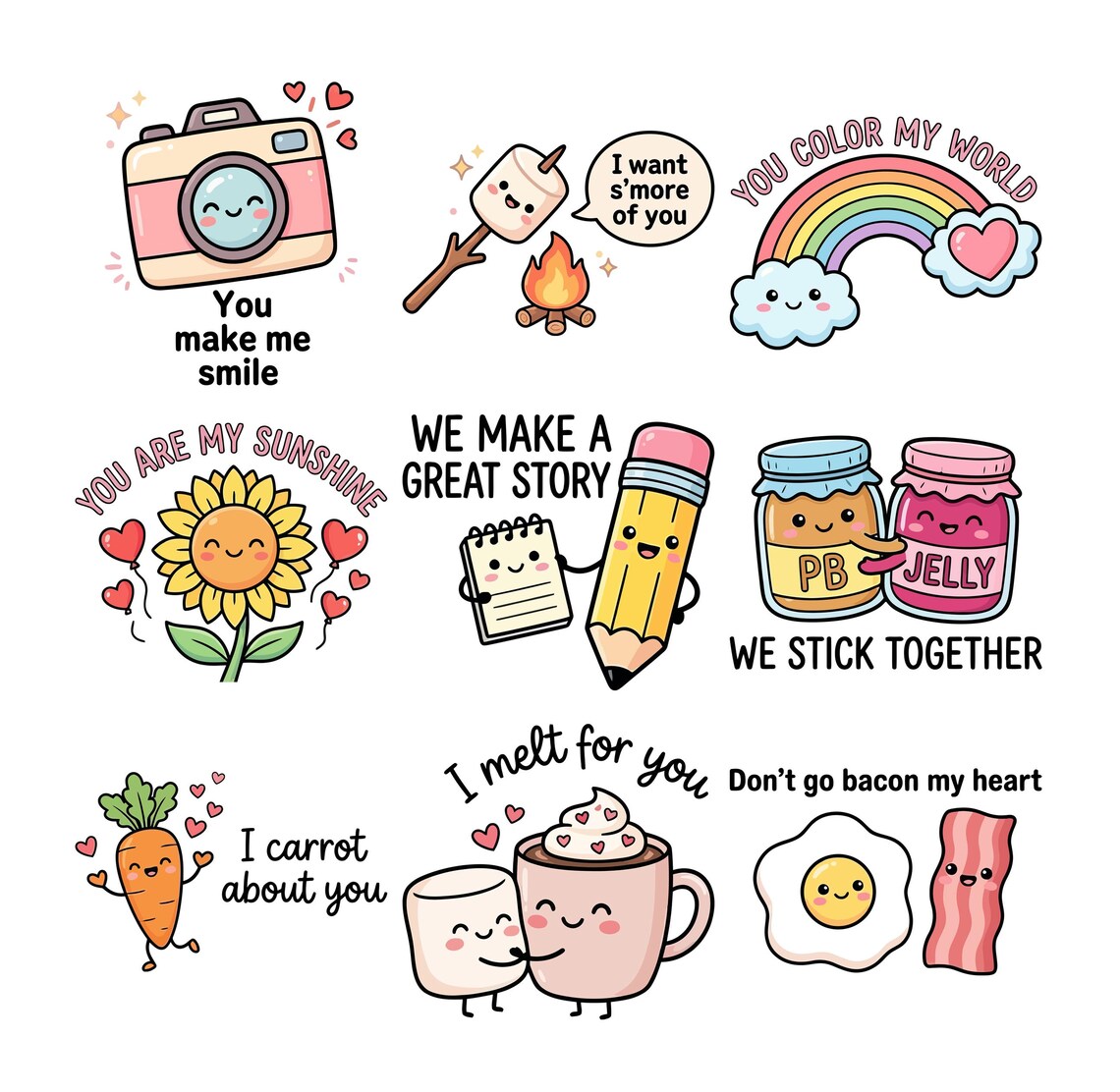 Valentine Puns Bundle PNG, Cute Pink Valentine Clipart, Valentines Day ...