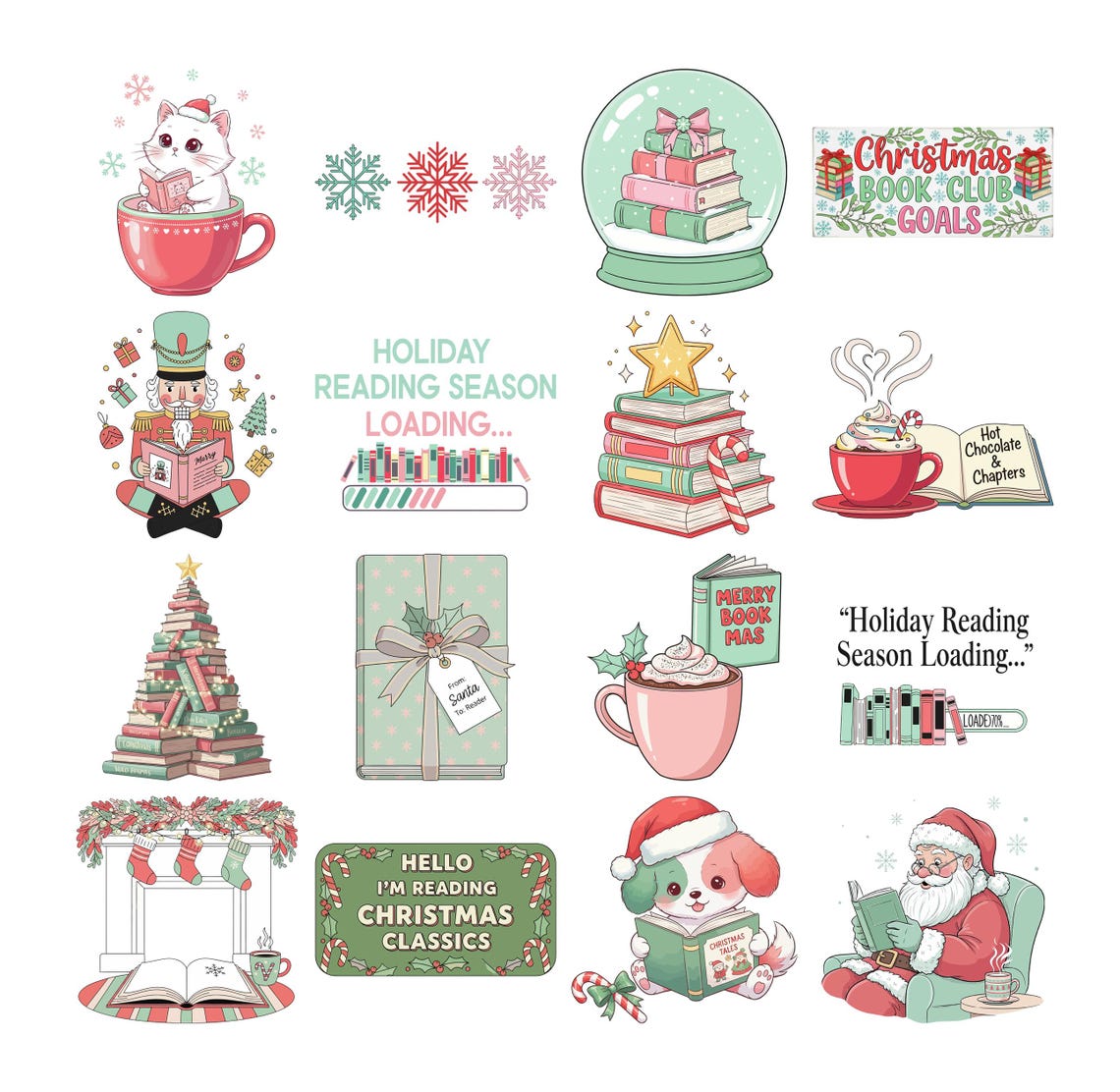 Christmas Bookish Svg Clipart, Christmas Book Lover Clipart, Bookish ...