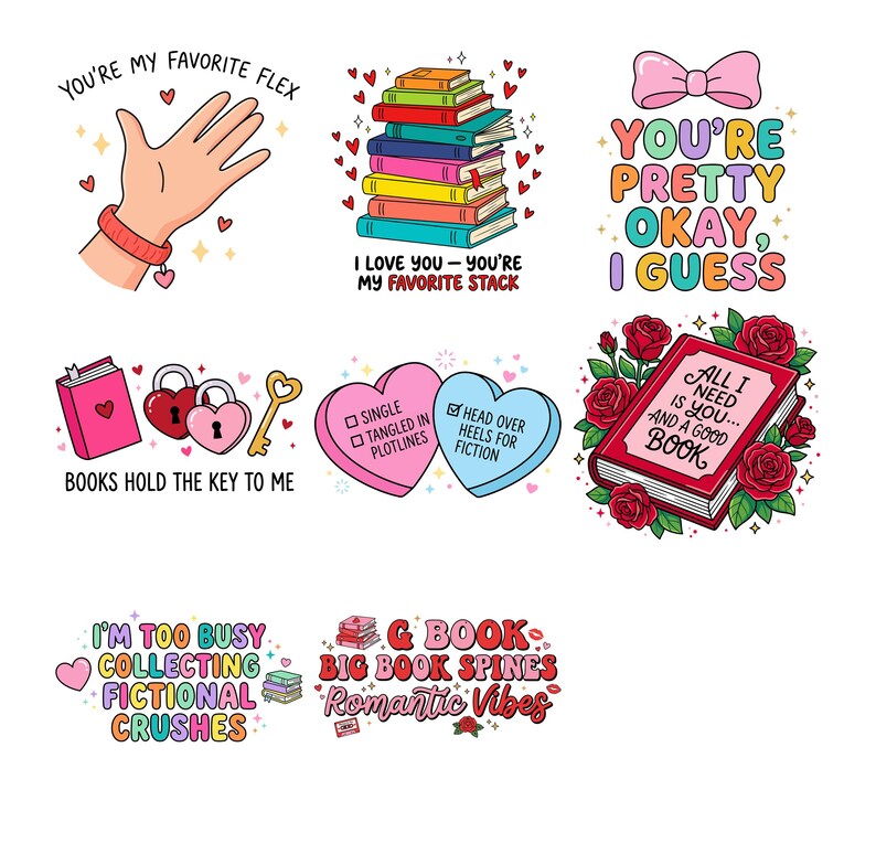 Valentine Bookish PNG Bundle, Book Lover Png Bundle, Valentines Day ...