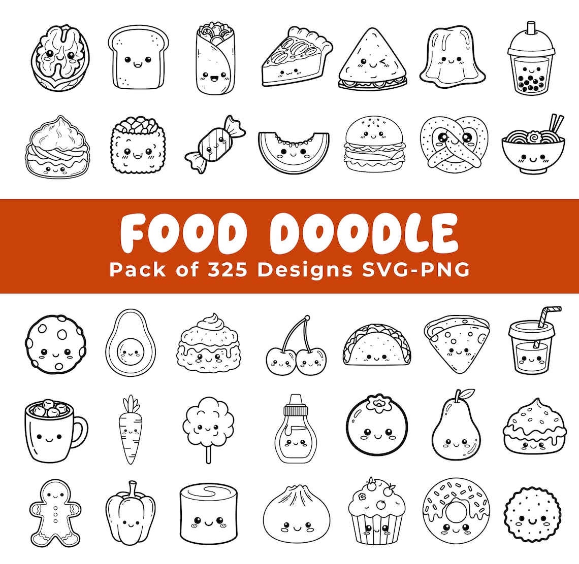 Food Doodle Clipart SVG PNG, Kawaii Fast Food Clipart, Hand Drawn ...