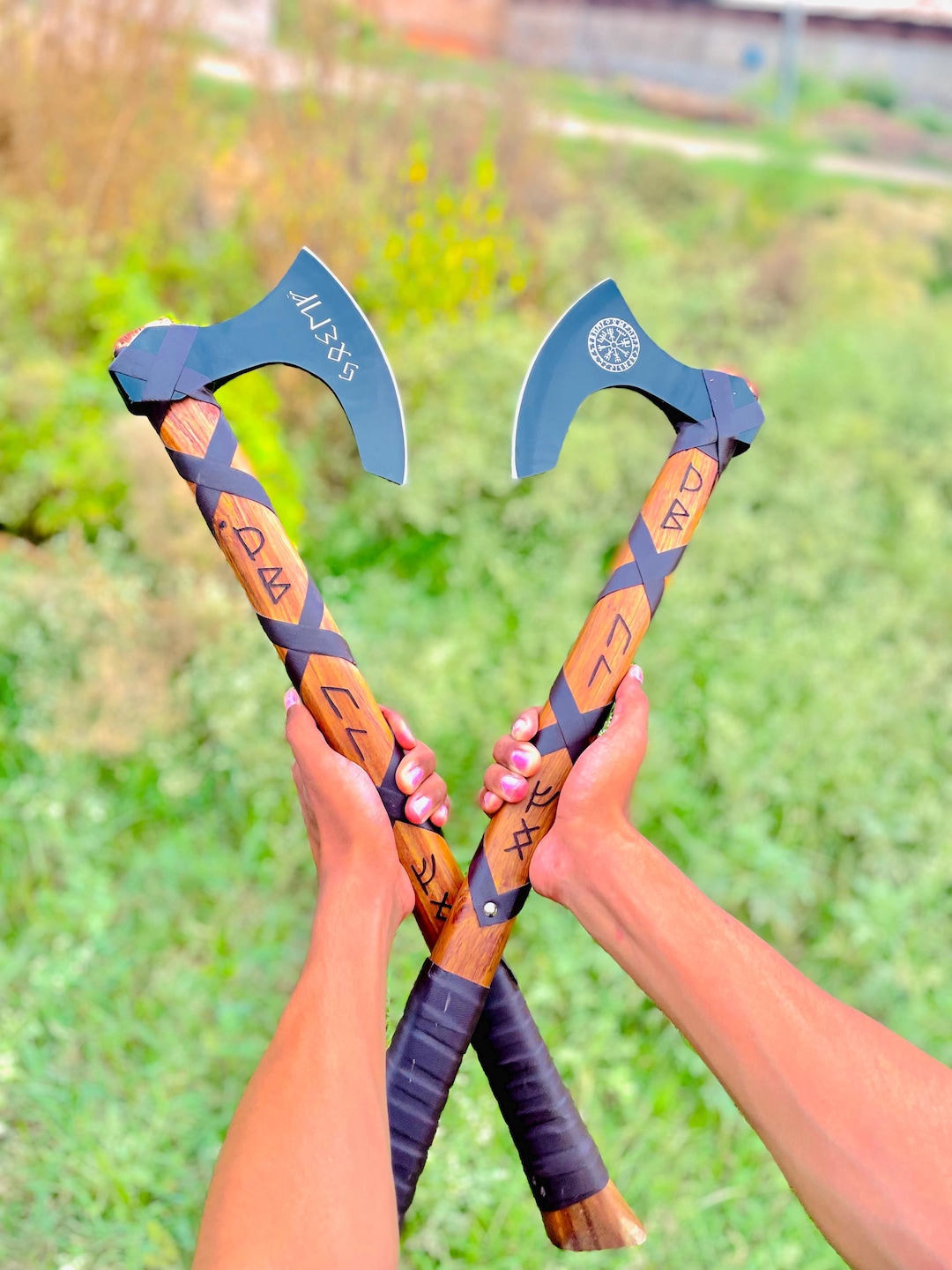 Hand-forged Viking Axe Set Twin Norse Battle Axes With Engraved Rune ...